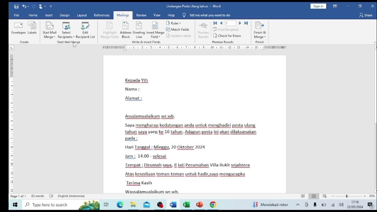 Tutorial membuat Mail Merge, Informatika - YouTube