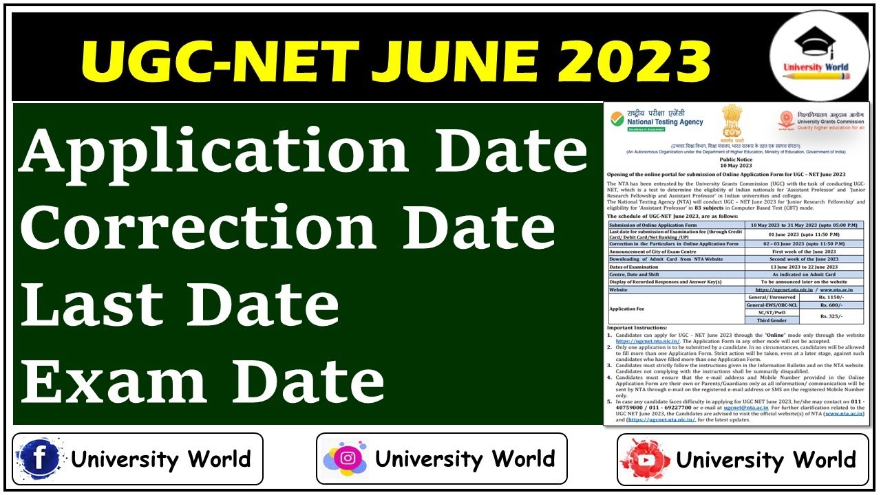 UGC-NET June 2023 Apply Online Date, Last Dtae, Exam Date, Correction ...