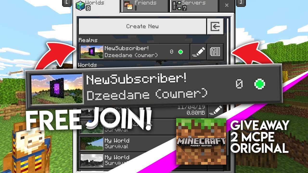 🔥NEW! FREE REALMS JOIN NOW! & GIVEAWAY 2 MCPE ORIGINAL!!🔥 - YouTube