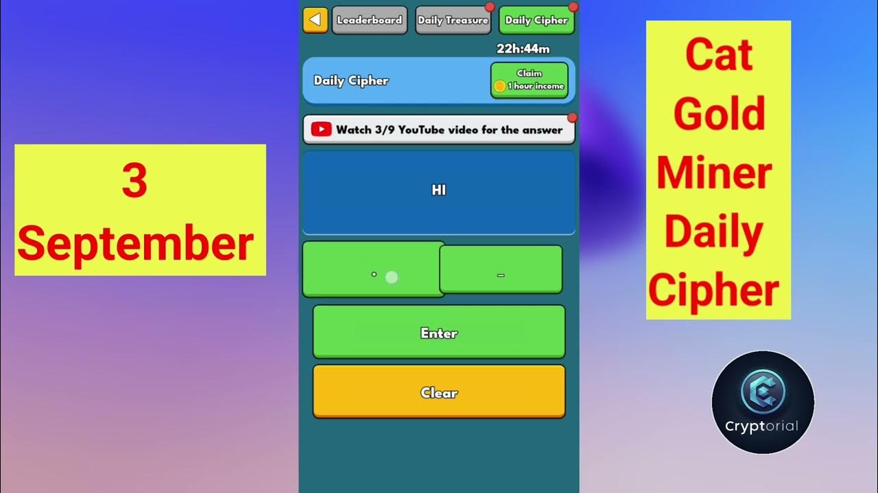 Cat Gold Miner Daily Cipher Code Today 3 September | Cat Gold Miner Cipher Code 3 Sep # ...
