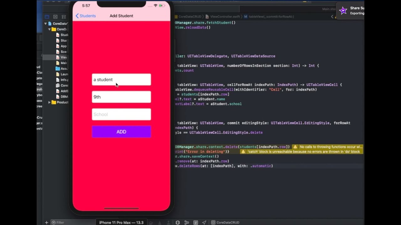 Swift iOS CoreData CRUD operation using Codegen - YouTube
