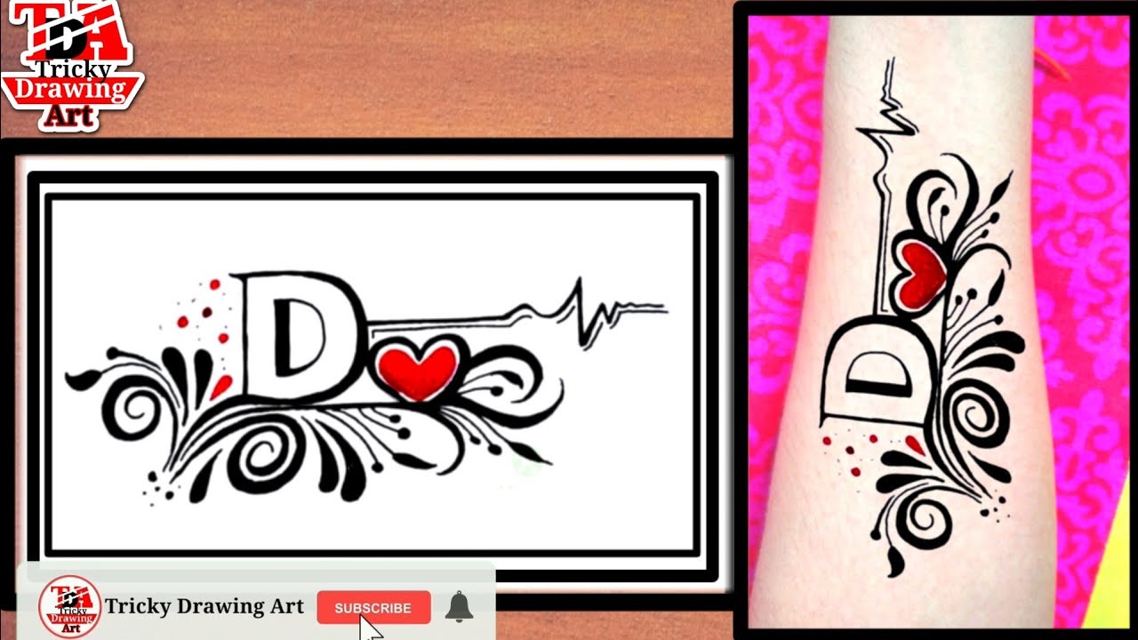 Letter D name tattoo on paper||how to make D name tatto on hand - YouTube