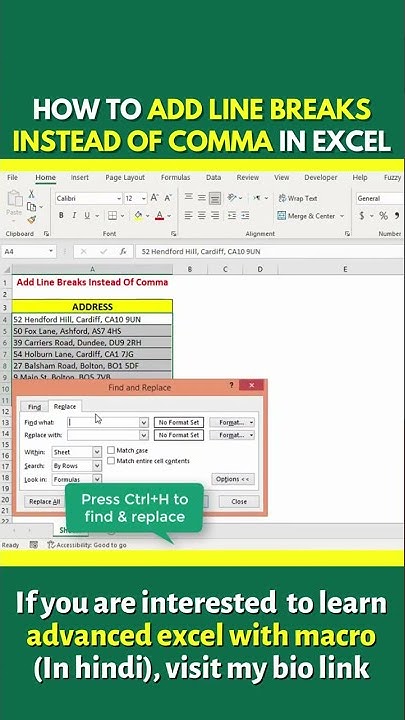 How To Add Line Breaks Instead Of Comma In Excel | Excel Tips & Tricks #shorts #ytshorts # ...