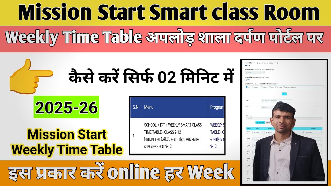 Mission Start Smart class Room Weekly Time Table Upload Shala darpan ...
