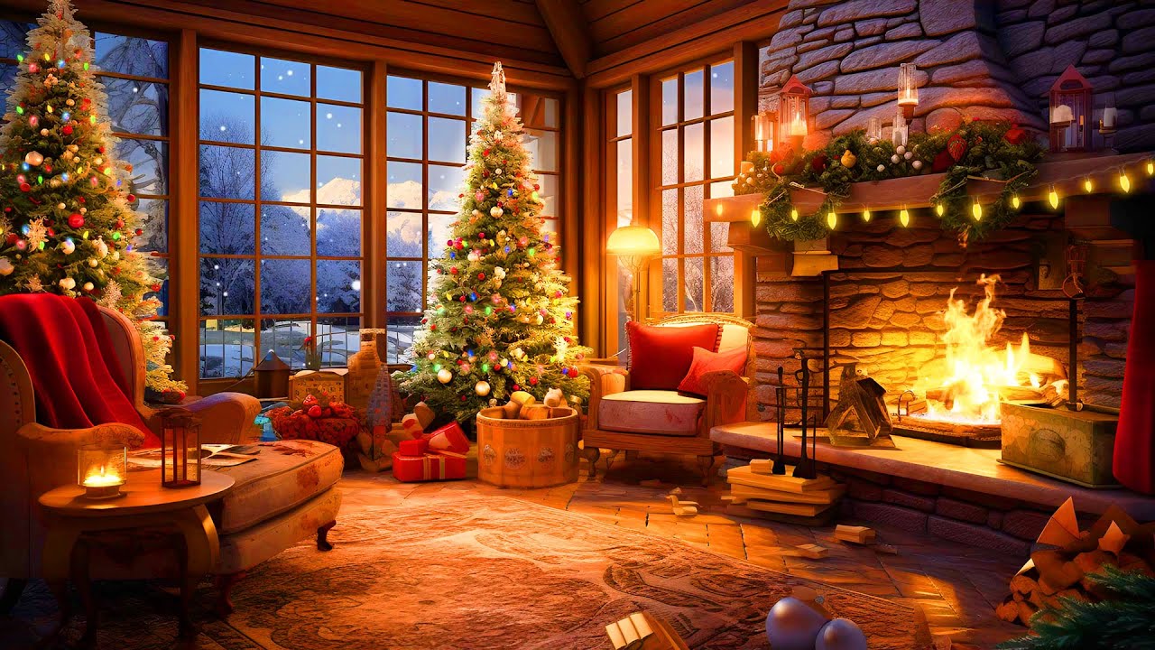 Cozy Christmas Lounge House Ambience🎄Warm Instrumental Christmas Jazz ...
