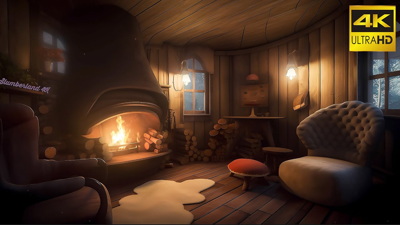 Relax in a cozy Smurf House with a warm Crackling Fireplace 4K 🔥 Sleep ...