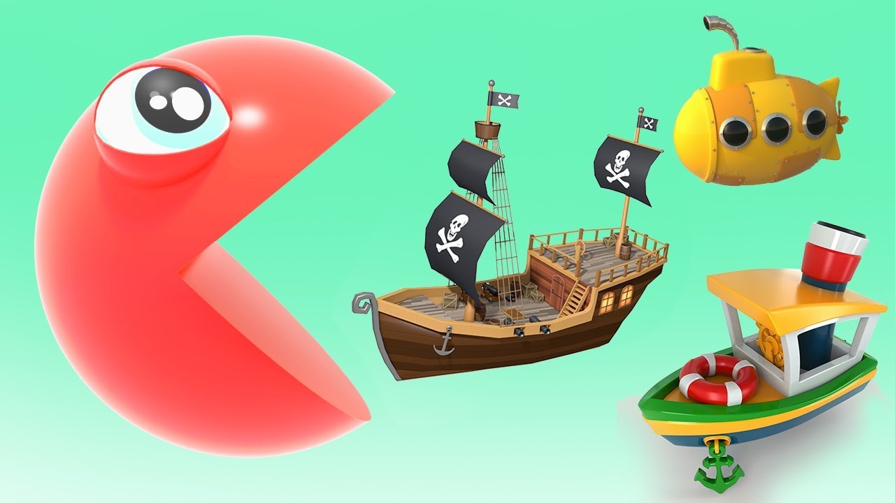 Learn Colors With Pacman Funny Boats And Found Submarines Seabed For ...