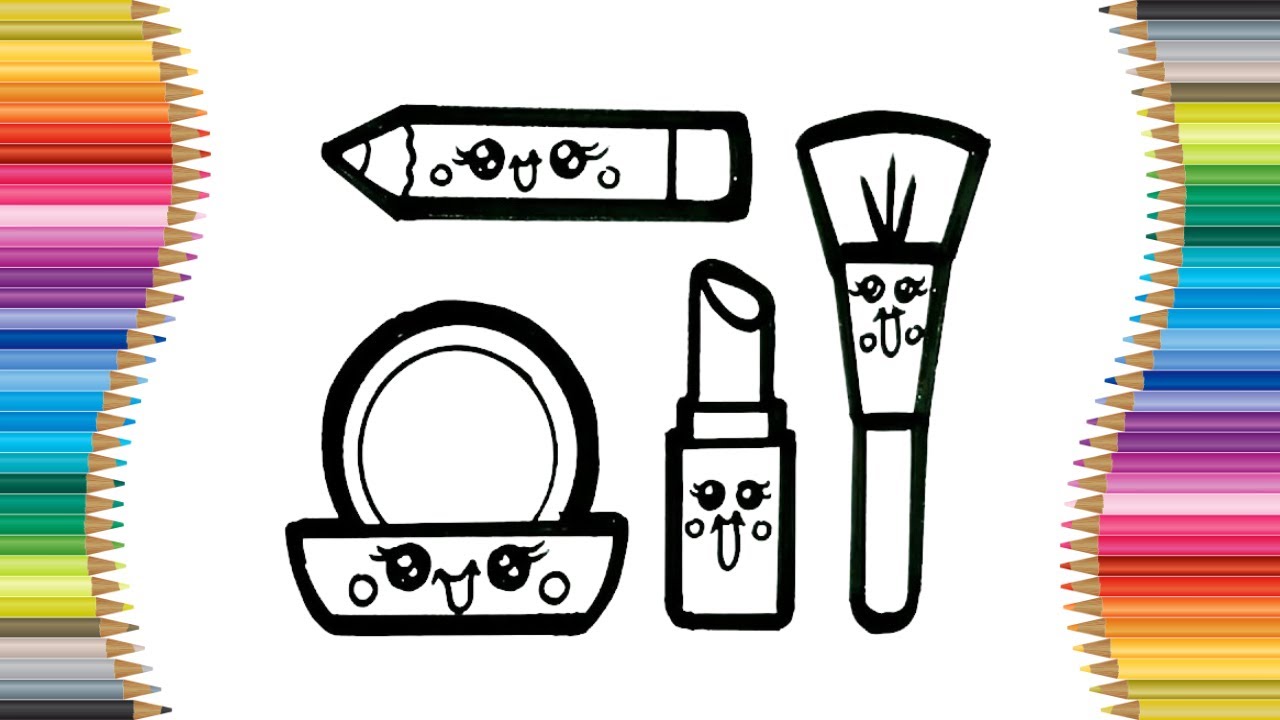 Makeup Kit Drawing and Coloring | Simple GirlS makeup set Drawing and ...