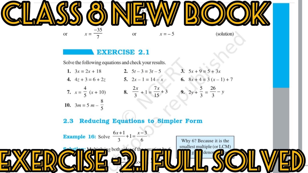 class -8।। chapter 2 (linear equation in one variable) exercise -2.1 ...