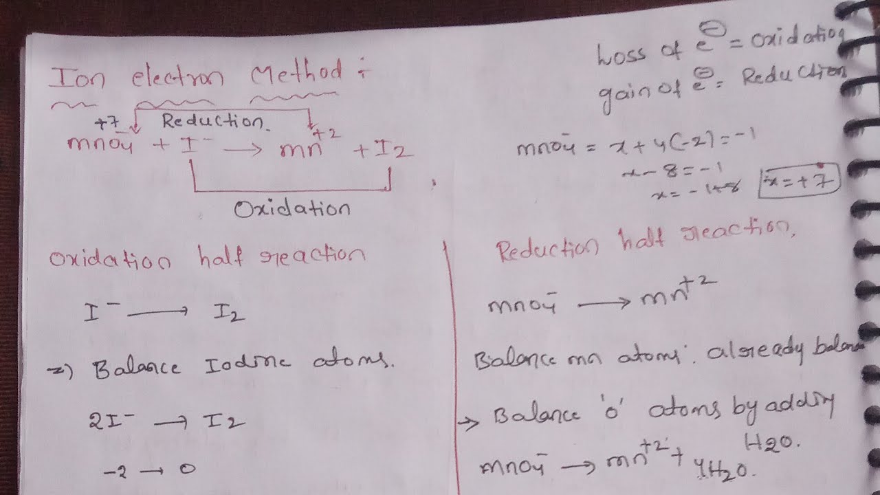 Ion electron method of mno4 +I- &mn+2 +I2 - YouTube