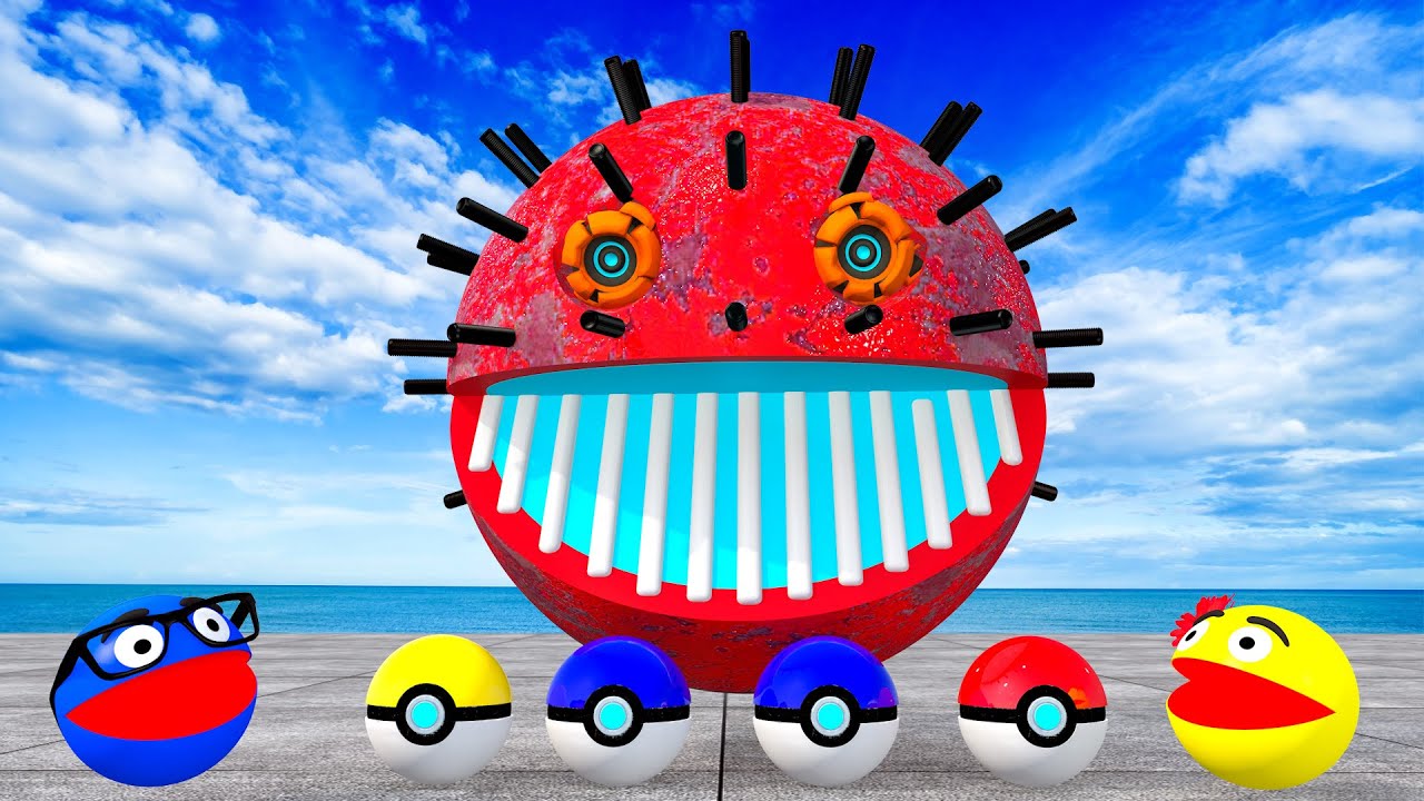 MS PACMAN & RED RED MONSTER PACMAN VS TWO SPIKY MONSTER PACMAN FIGHTING ...