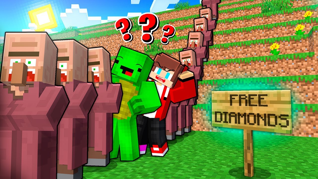 Mikey & JJ were Stuck in Villager LINE for AGES in Minecraft - Maizen ...