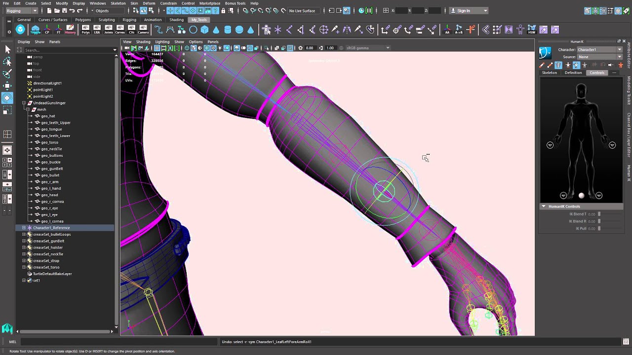 Roll bones in HumanIK: Maya LT 2016 Ext.3 - YouTube