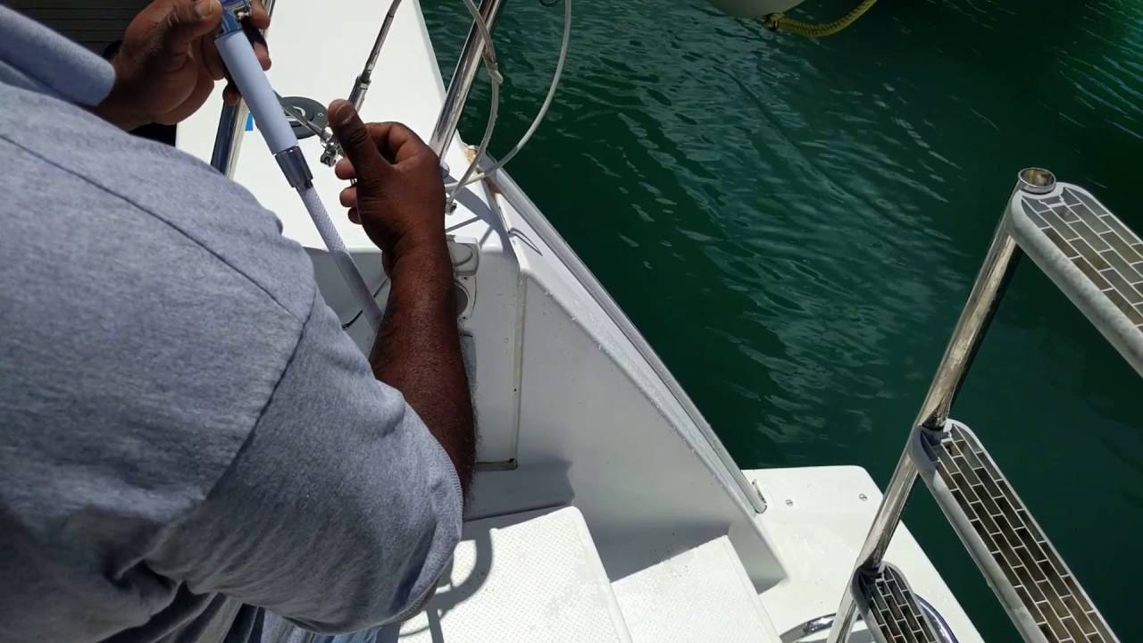 Aft Deck fresh water shower operation - Fountain Pajot Helia 44 - BVI ...