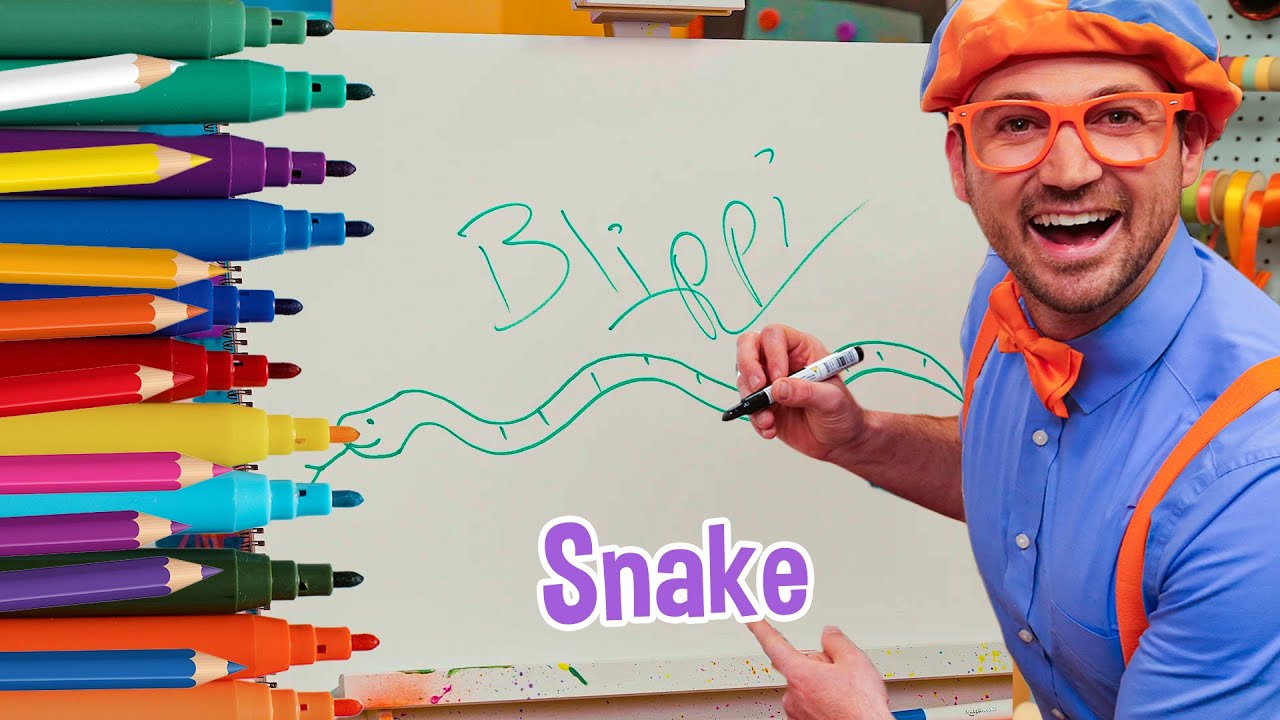 How To Draw A Snake | Draw with Blippi | Arts and Crafts For Toddlers ...