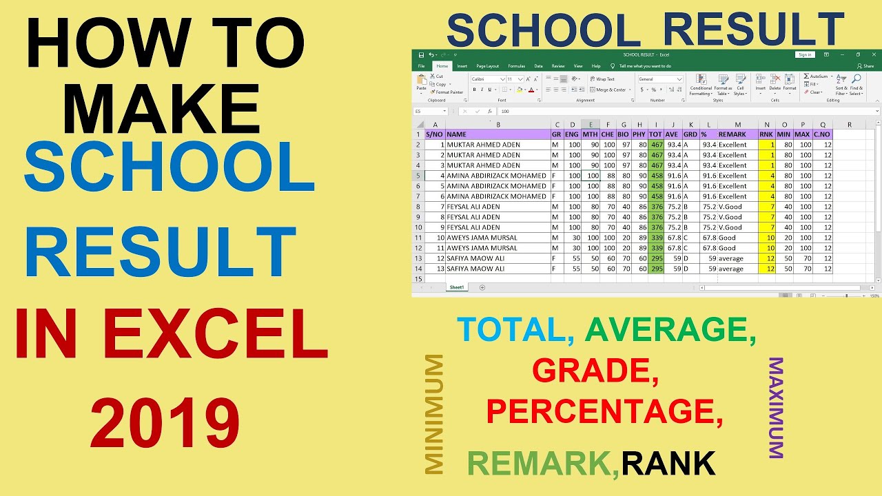 How to create School Result in Excel 2019 - YouTube