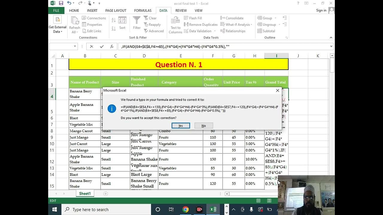 excel final test 1 part 1 - YouTube