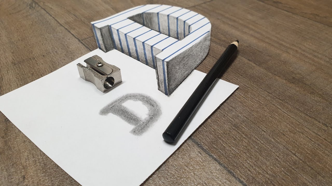 3D art letter D easy on paper pencil shade - YouTube
