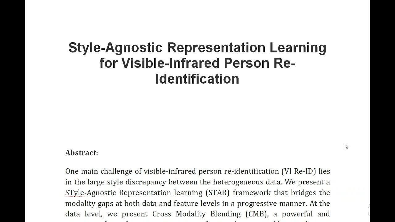 Style Agnostic Representation Learning for Visible Infrared Person Re Identification - YouTube