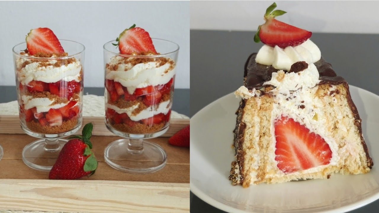 gâteau froid aux fraises 🍓/verrines à la fraises et Spéculoos facile et ...