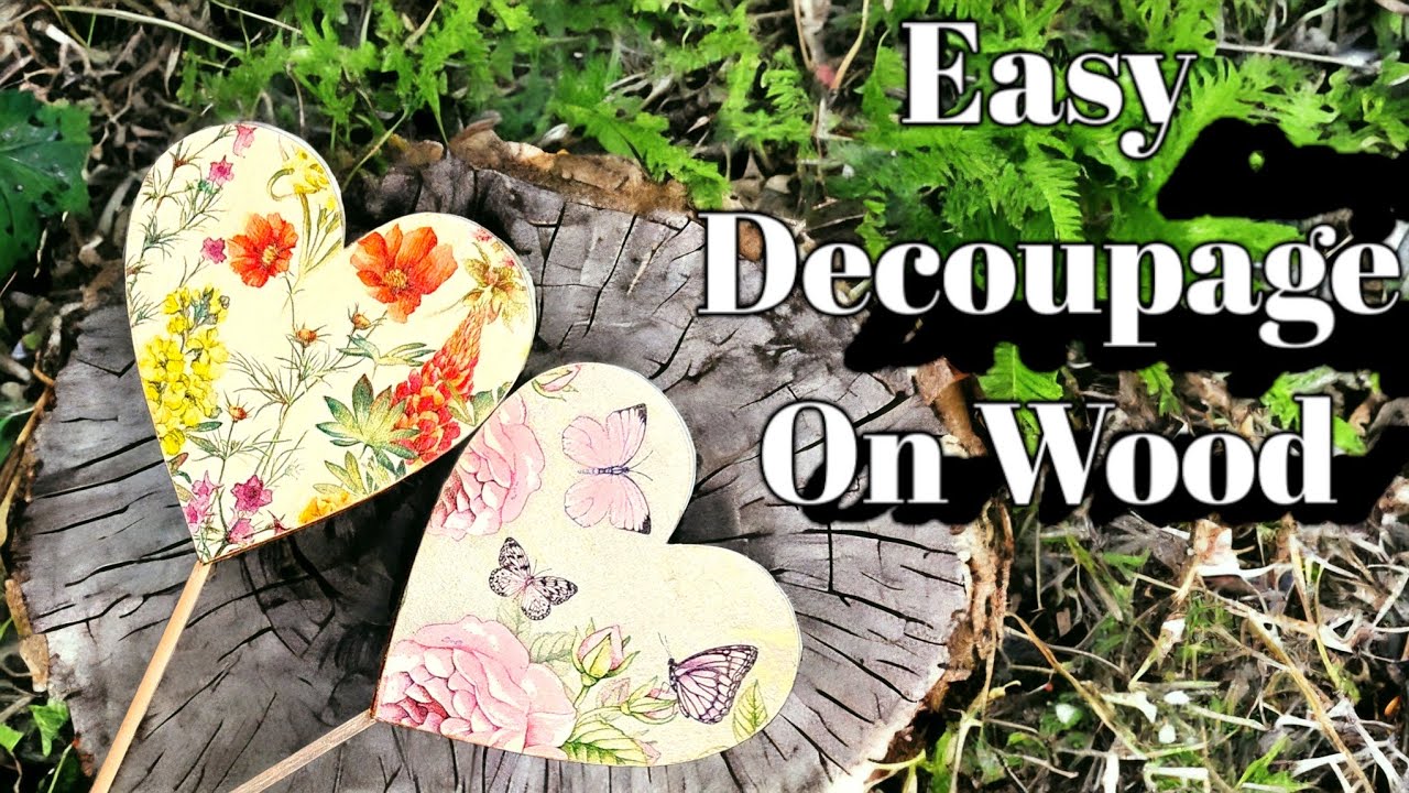 Paper Napkin Decoupage on Wood Hearts #tutorial - YouTube