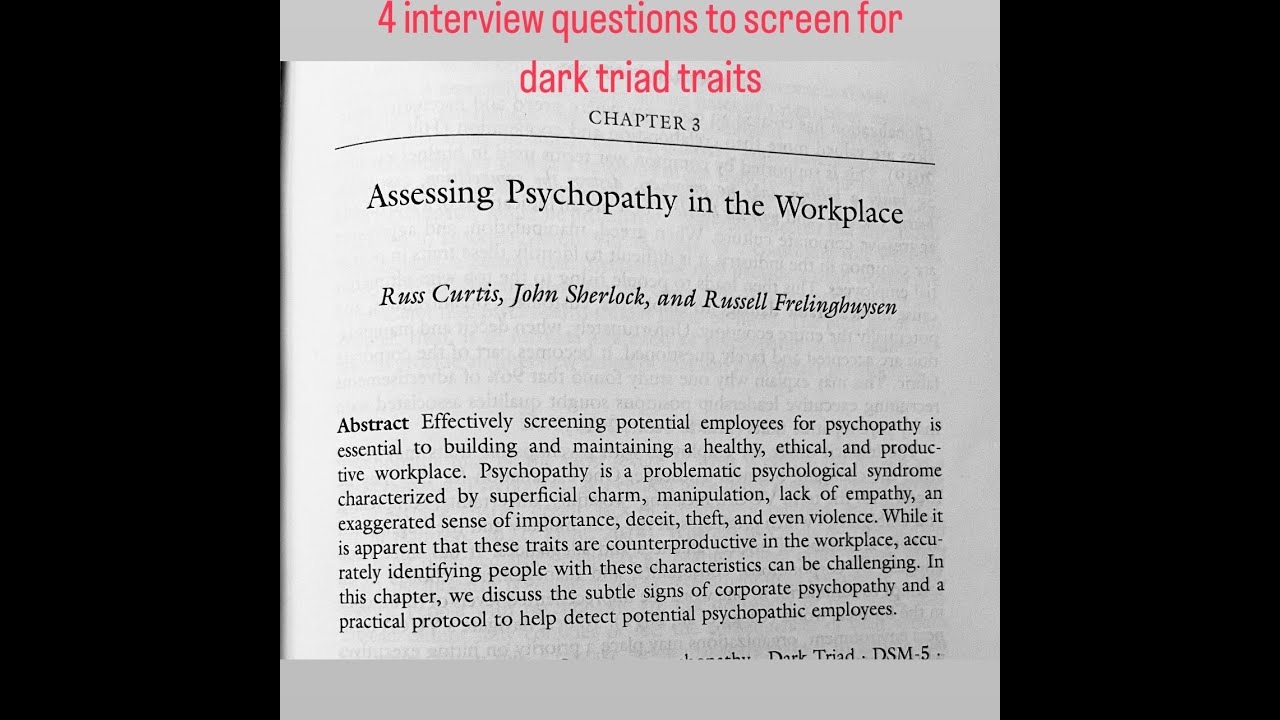 4 Interview Questions to screen for Dark Triad Traits - YouTube