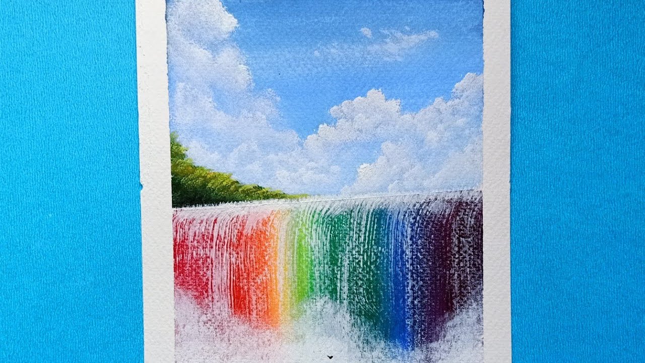 Acrylic painting #13 || rainbow waterfall abstract painting ...
