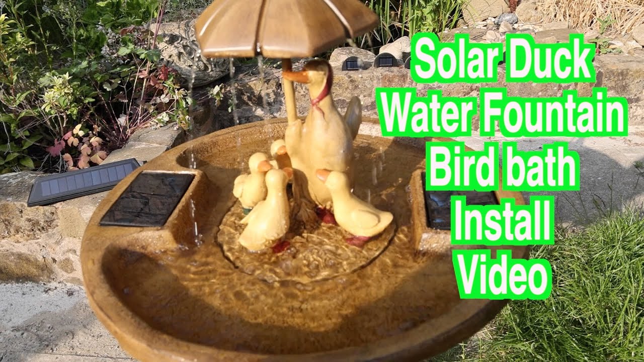 Solar duck water fountain bird bath unboxing and install video. water ...