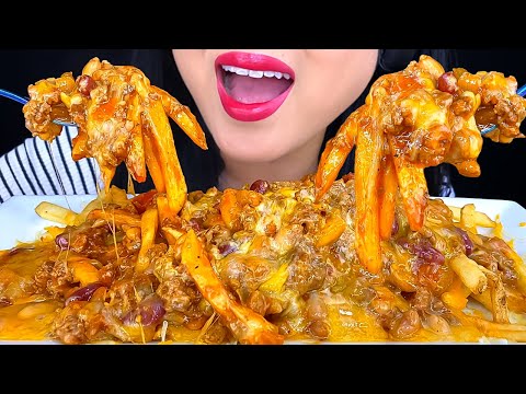 ASMR TRIPLE CHILI CHEESE FRIES MUKBANG EXTRA CHEESY EATING SOUNDS ASMR PHAN