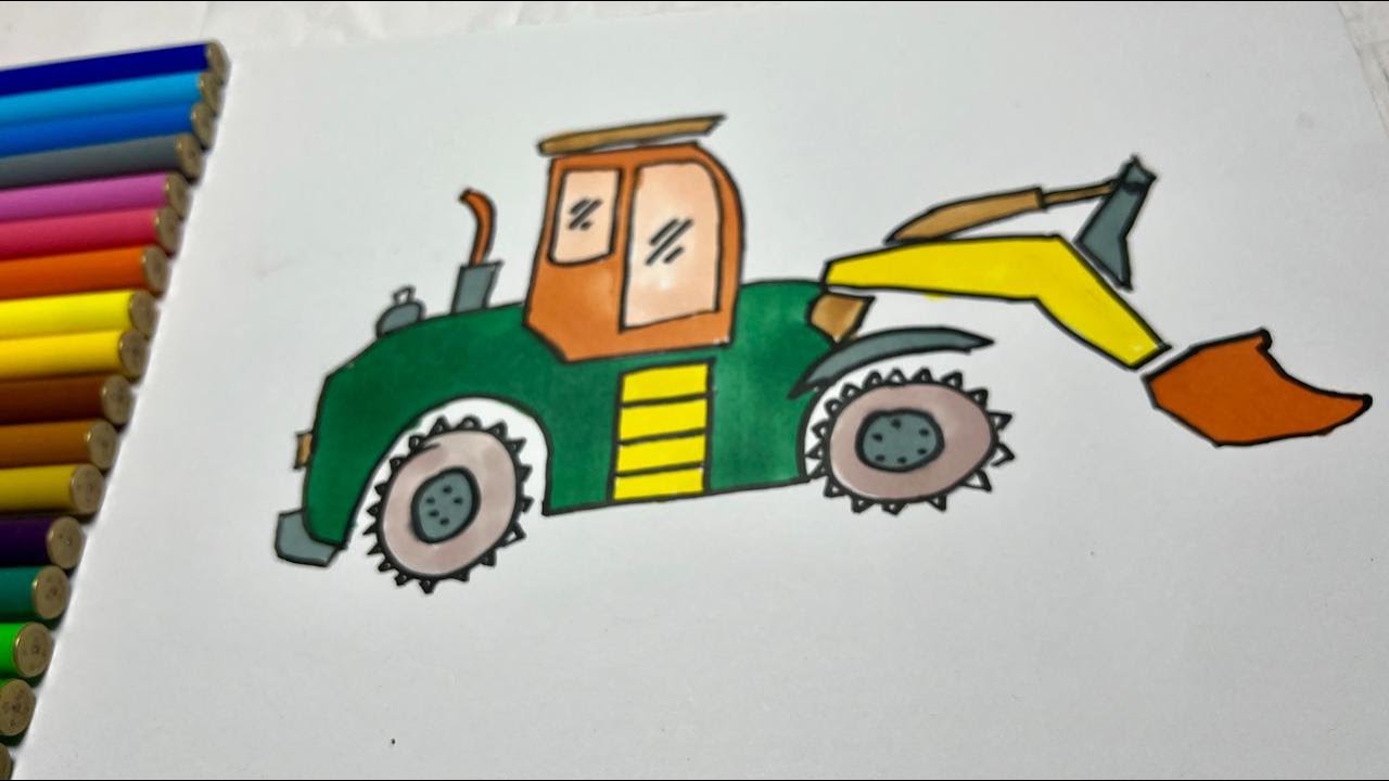 Draw and Color a tractor with trailer | Drawing for Kids | Drawing for ...
