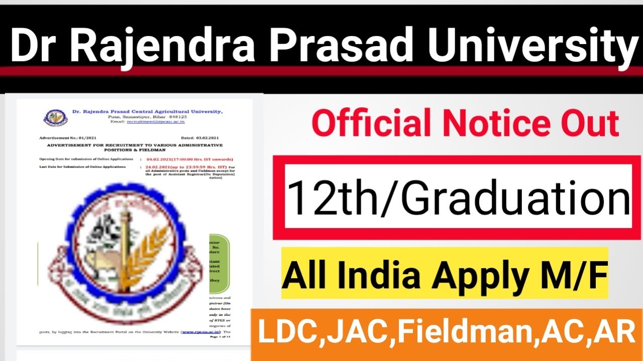 Dr Rajendra Prasad Agriculture University 2021 | RPCAU Recruitment 2021 ...