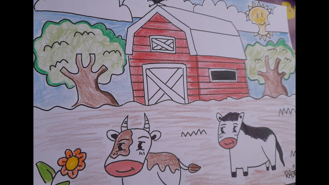 How to draw a barn with barn animals || Easy Drawing || DIY Coloring ...