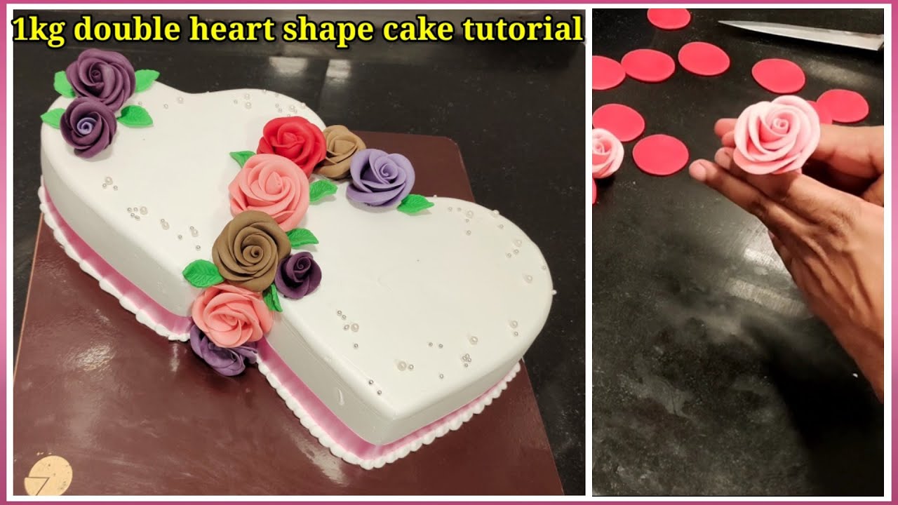 double heart shape cake | heart shape anniversary cake design |fondant ...