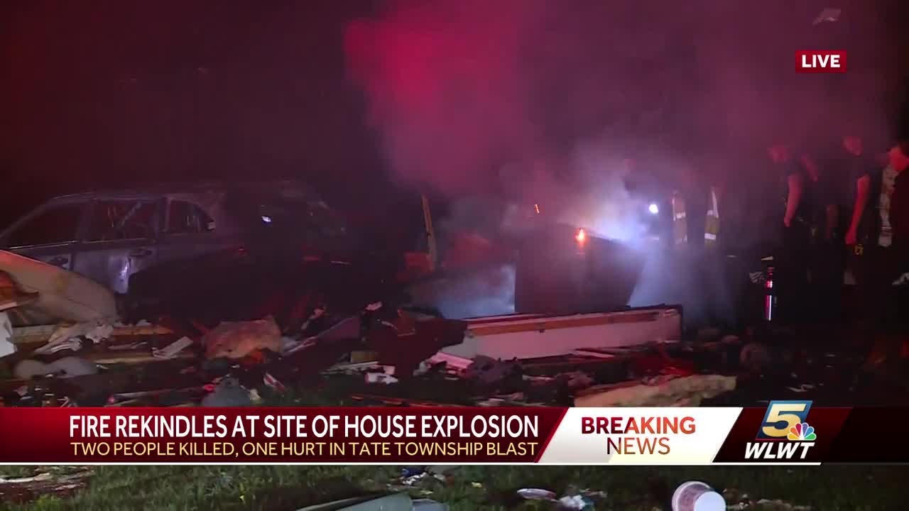Fire rekindles at site of Tate Township house explosion - YouTube