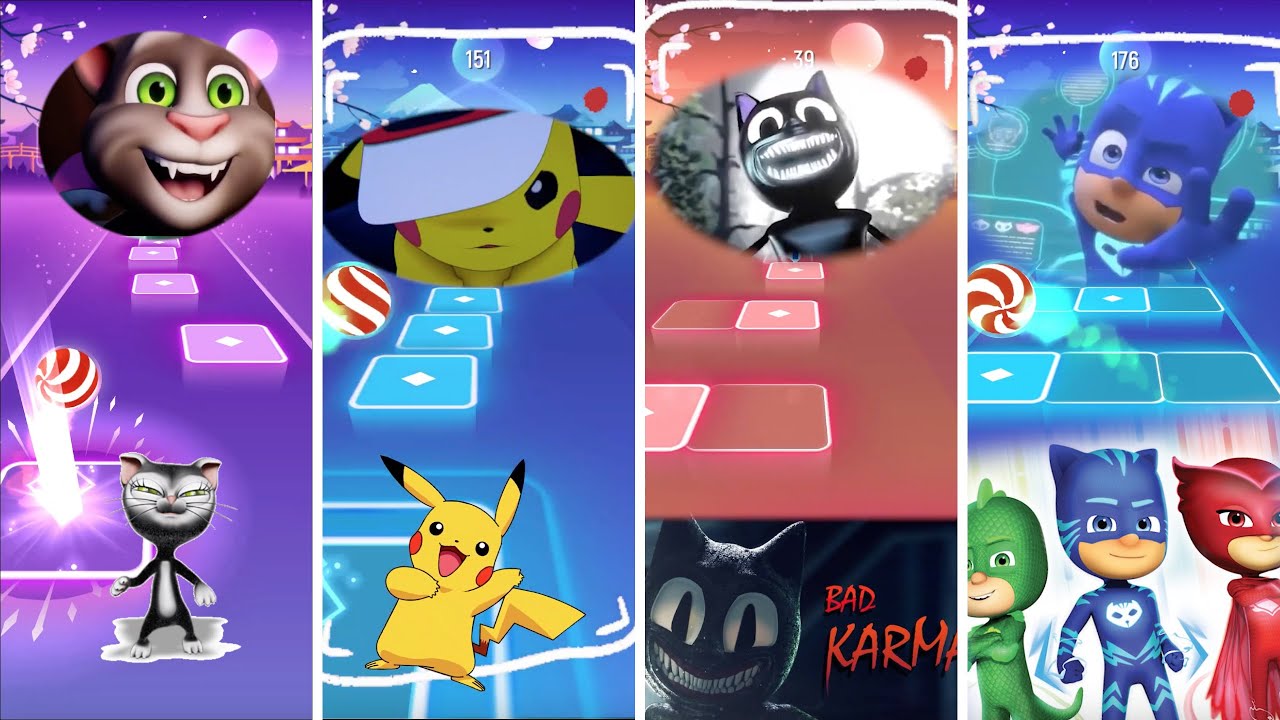Talking Tom vs Pikachu vs Cartoon Cat vs PJ Masks | Tiles Hop X Coffin ...