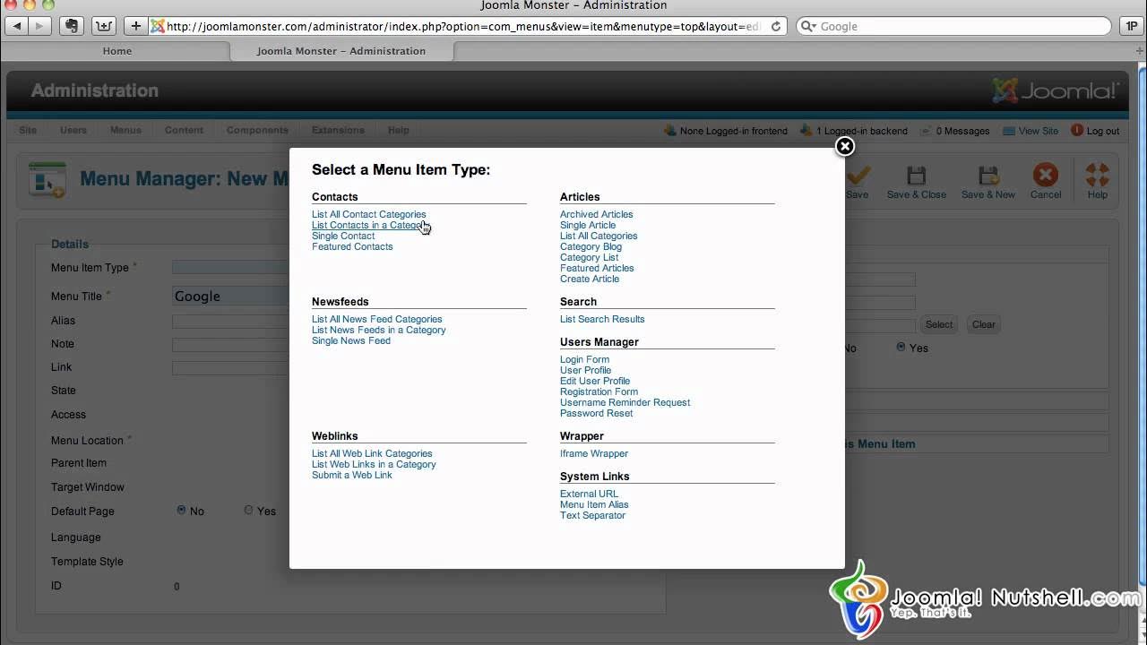 External Link - Joomla Nutshell 1.6 Tutorials Updated - 2.5 - YouTube