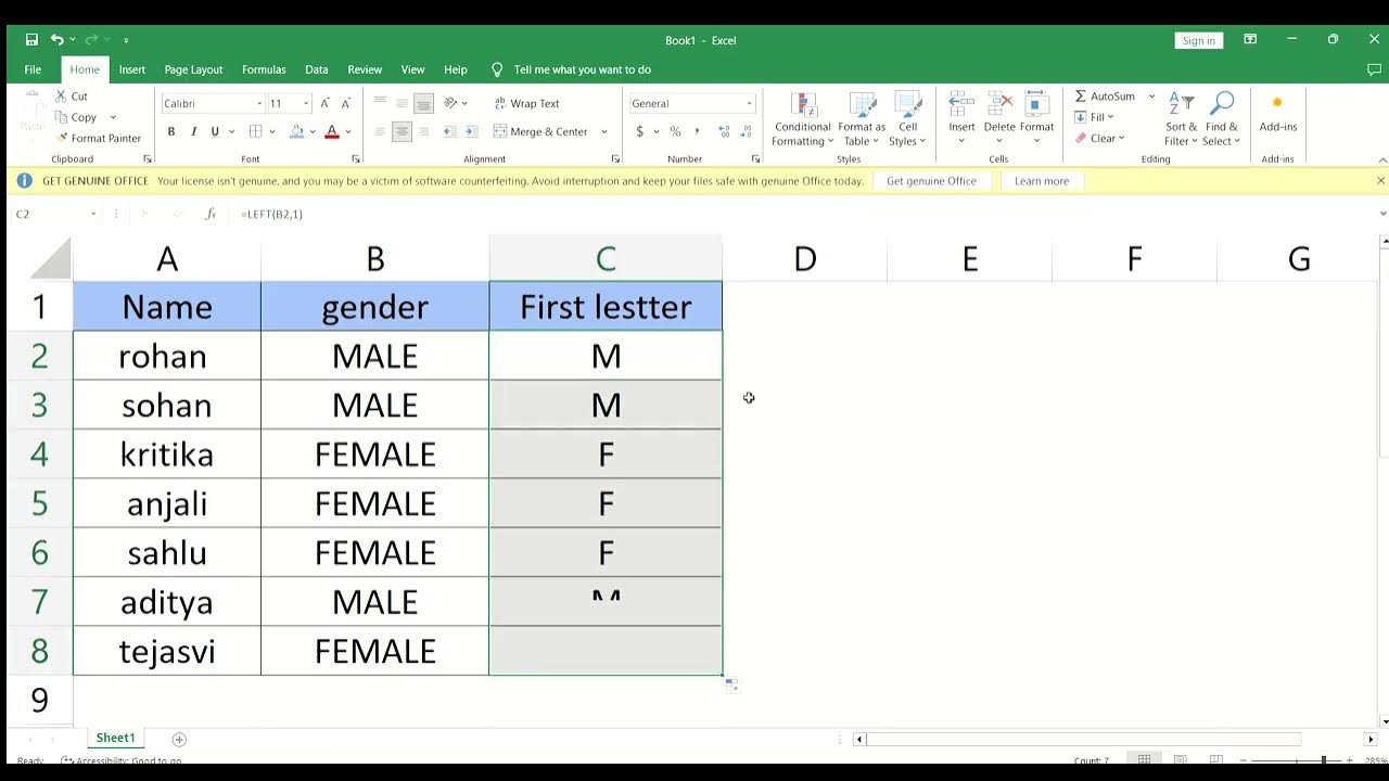 Excel LEFT Function Explained | Extract First Letter Easily! - YouTube