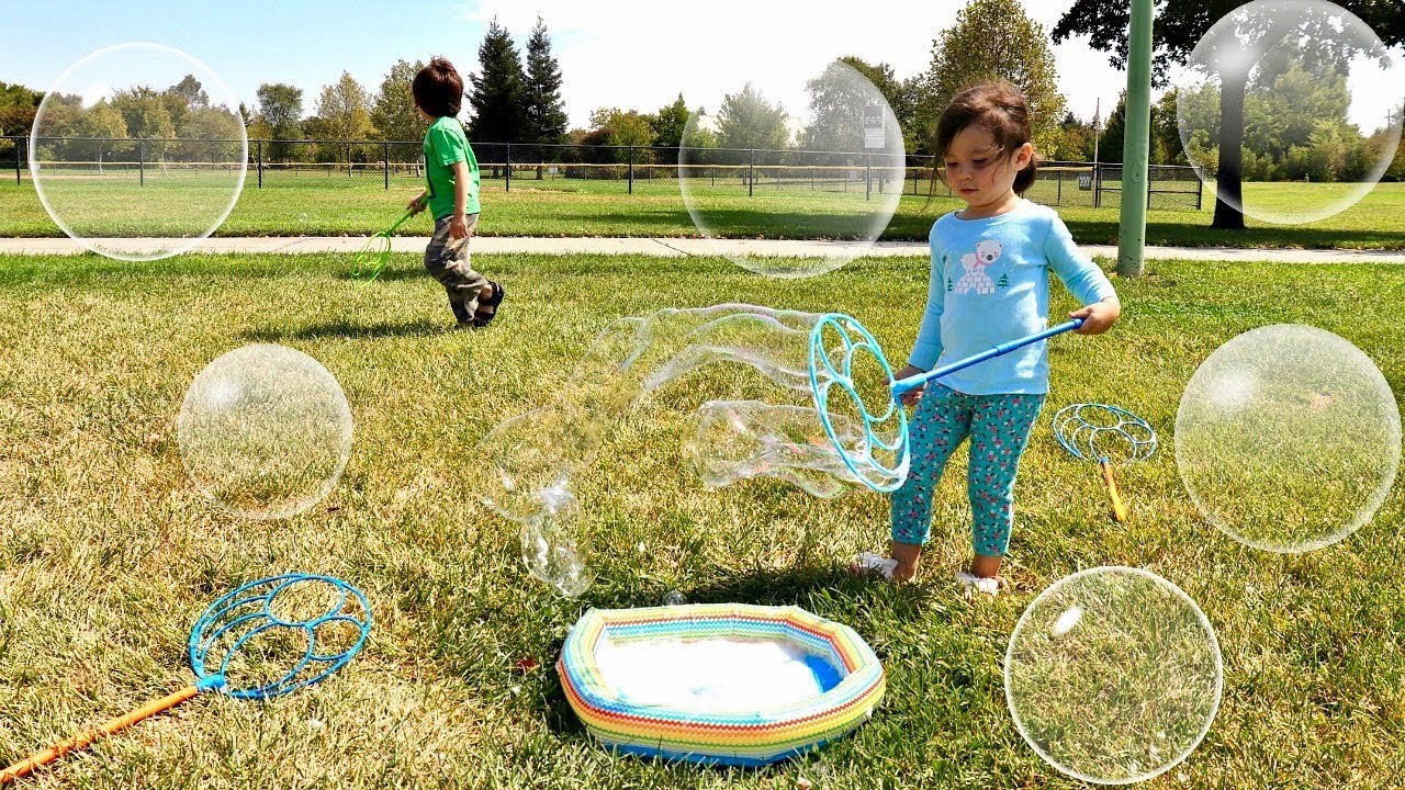 Fun at the Park Playing Outside with Huge Bubble Toy - Finger Family ...