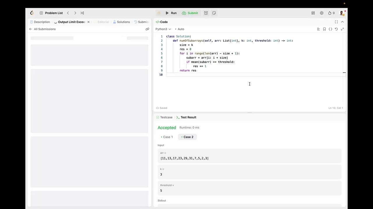 Number Of Subarrays Of Size K And Average Greater Than Or Equal To Threshold - YouTube