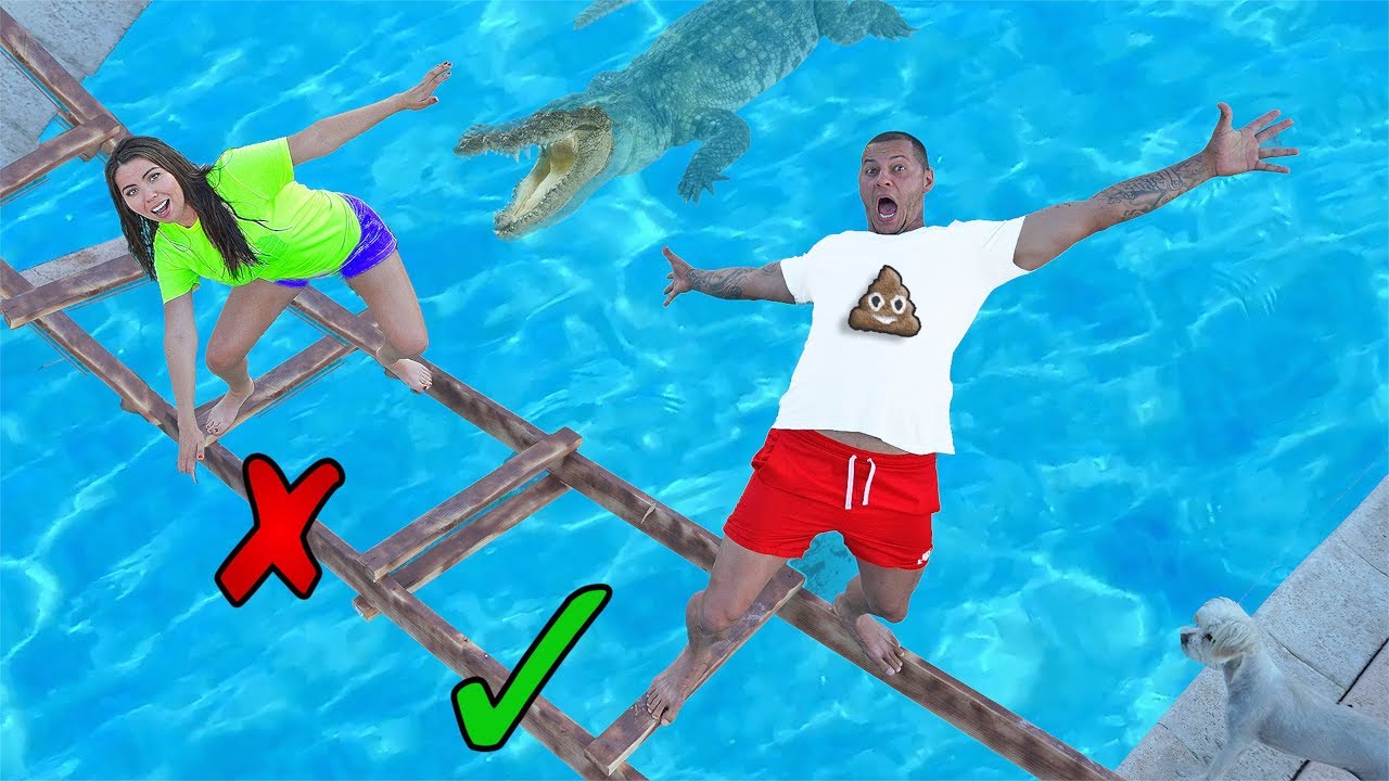 DONT FALL through the WRONG TRAP DOOR into the Swimming Pool CHALLENGE ...