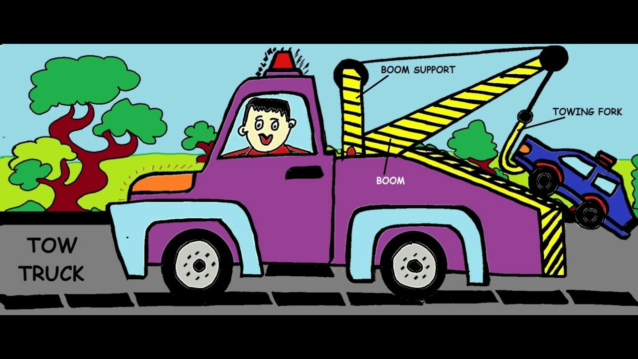 Tow Truck Drawing for Kids | How to Draw Tow Truck | Pick up Truck ...