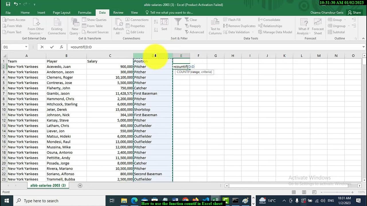Excel part26 How to use the function countif in Excel sheet - YouTube