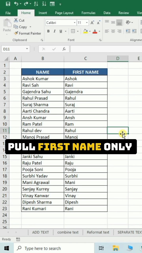 How to pull first name only in Excel. #shorts #excel #youtubeshorts #youtube #yt #ytshorts # ...