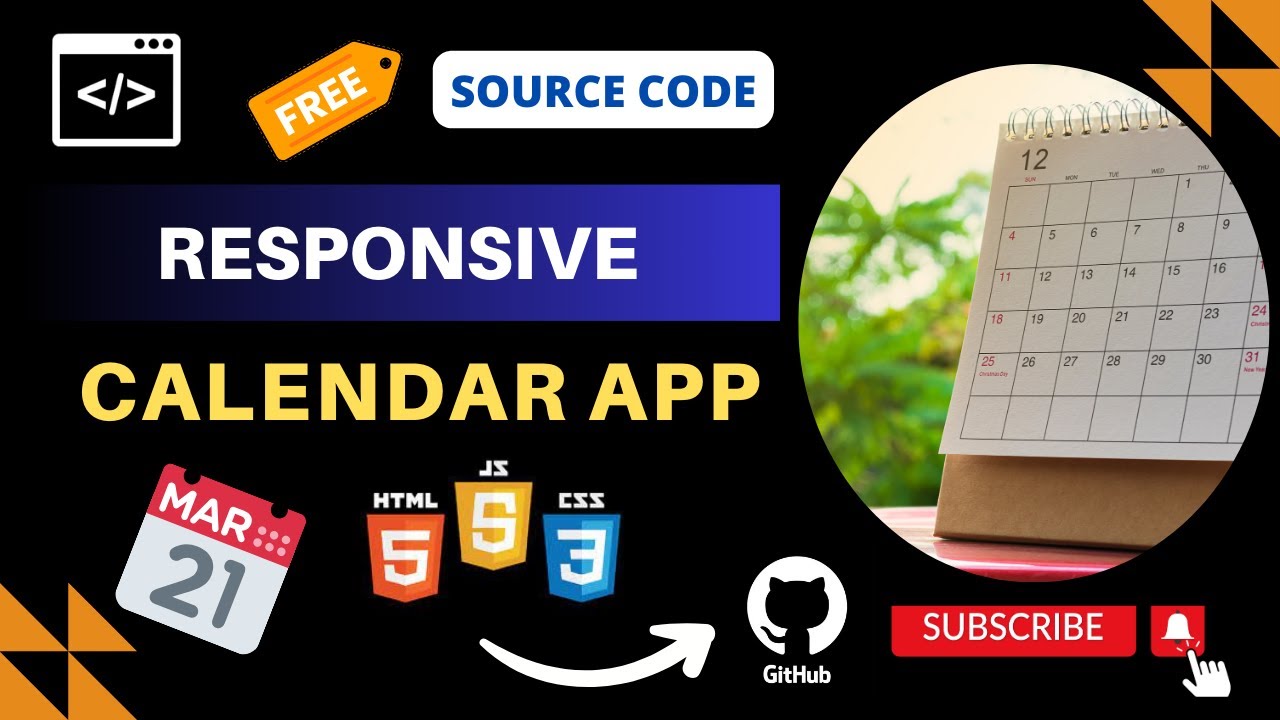 Day 11 | Calendar App Responsive Using HTML CSS & JS Free Source Code ...