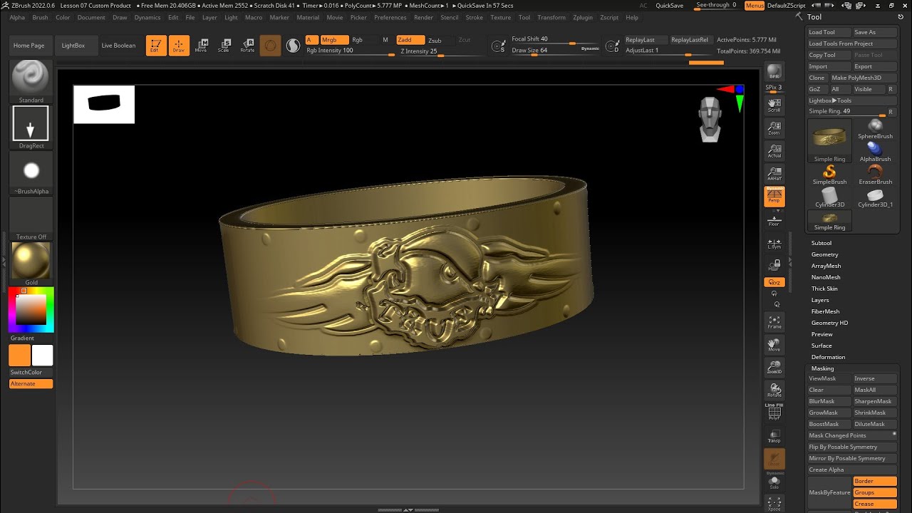 ZBRUSH - Lesson 07 - Product Design, Applied Graphics, Stencil Effect, Transpose, Projection ...