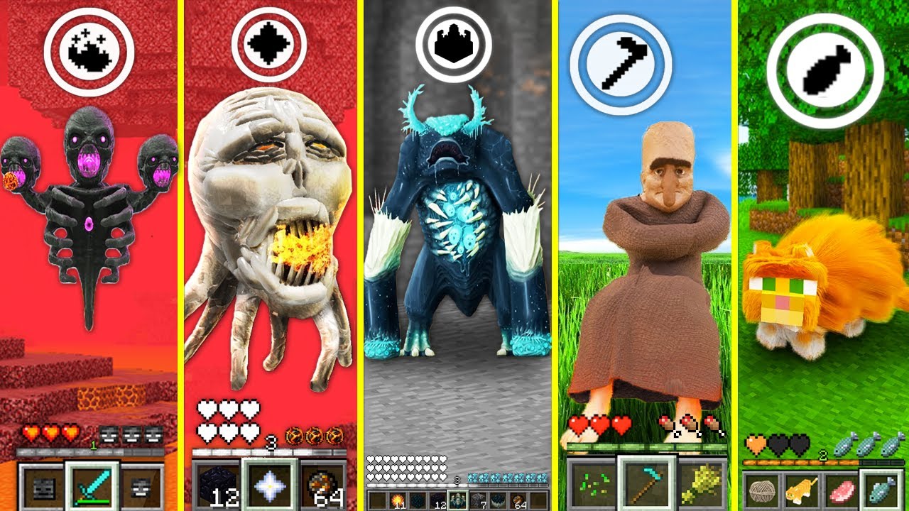 Minecraft HOW TO PLAY REALISTIC WITHER GHAST WARDEN VILLAGER OCELOT ...