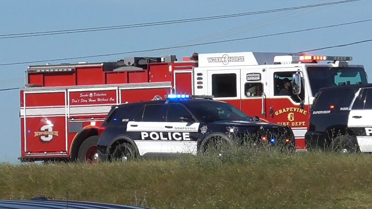 Grapevine Fire Dept Engine 3 & Blocker 1 Responding/Arriving to MVC ...