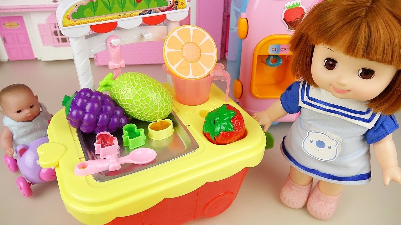 Fruit jelly baby doll cooking toys play baby Doli house - YouTube