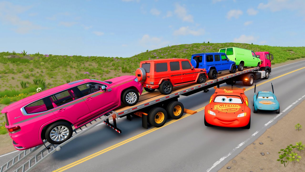 Flatbed Trailer TheKING Dinoco Transportation with Truck - Speedbumps ...