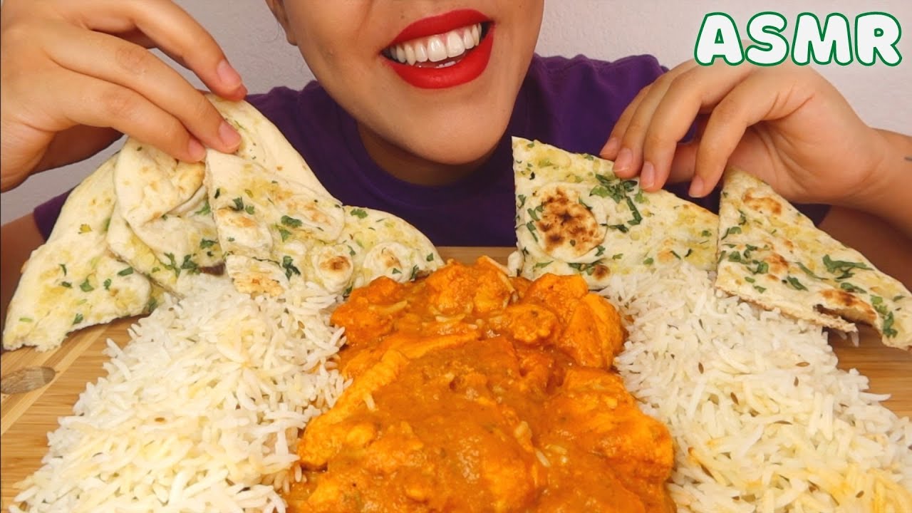 ASMR INDIAN FOOD | CHICKEN TIKKA MASALA WITH GARLIC NAAN - YouTube